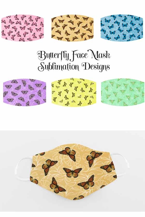 Face Mask Sublimation Designs Butterfly Pattern PNG Files