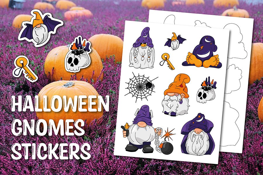 Halloween. Halloween gnomes. Witches. Gnome stickers