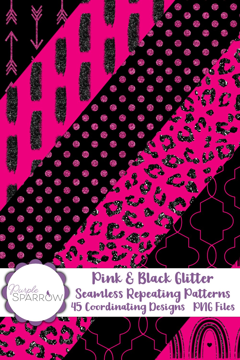 Pink and Black Glitter Seamless Repeating Patterns