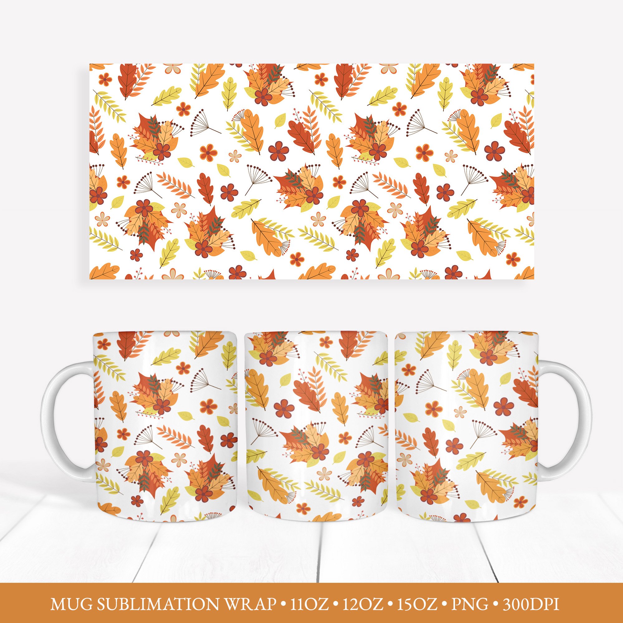 Autumn Mug Sublimation Wrap. Fall Mug Design APM28