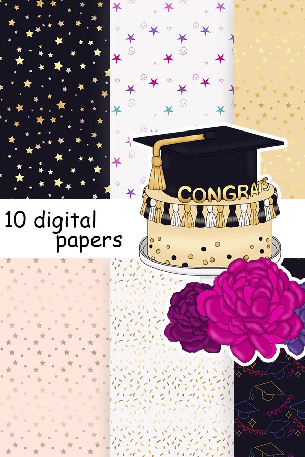 Graduation PATTERN Digital Pink Green White Sticker - JPEG