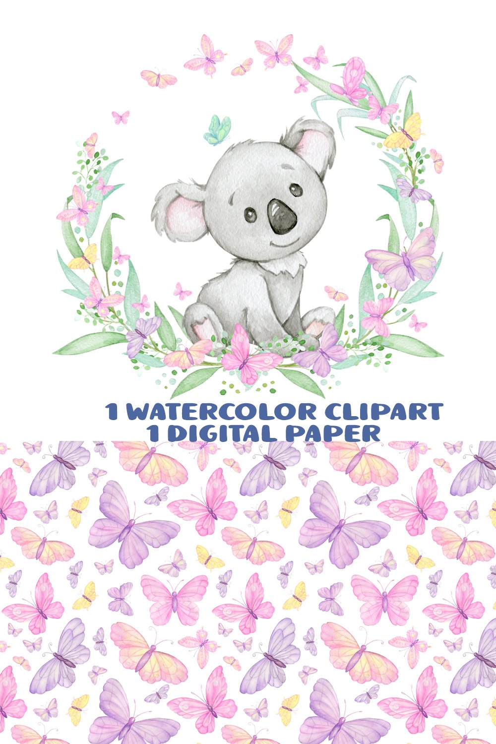 koalla, pink rainbow balloons clipart digital paper, set PNG
