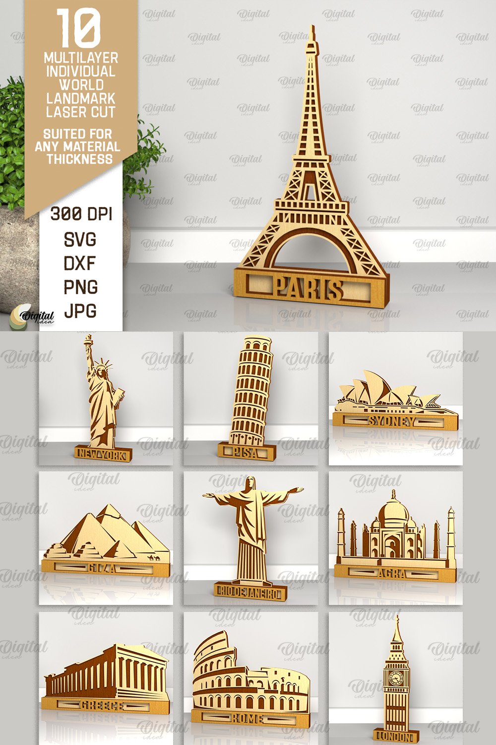 Individual World Landmarks LaserCut Bundle. Multilayer Decor