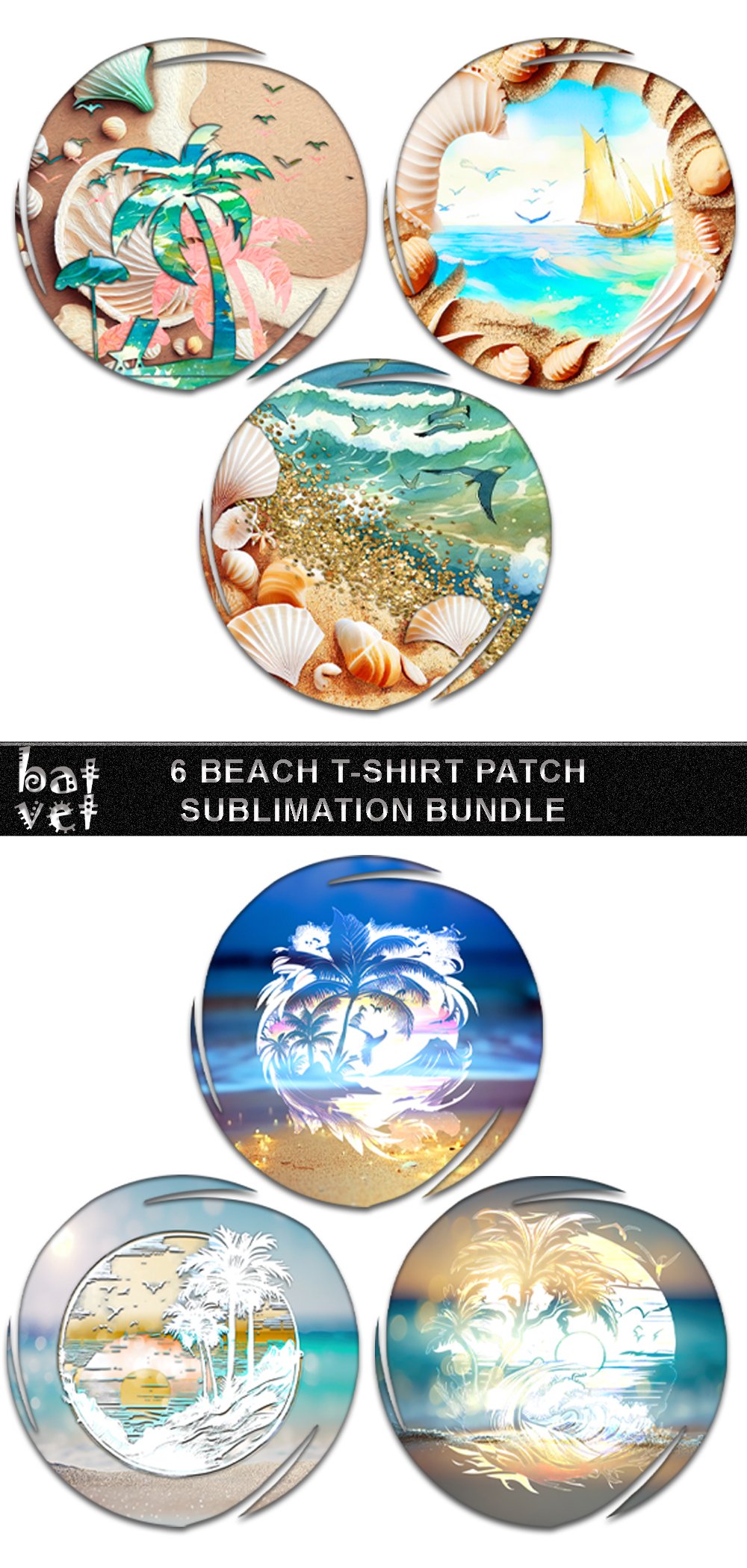 Beach T Shirt Design Bundle | Tropical Sublimation Patches