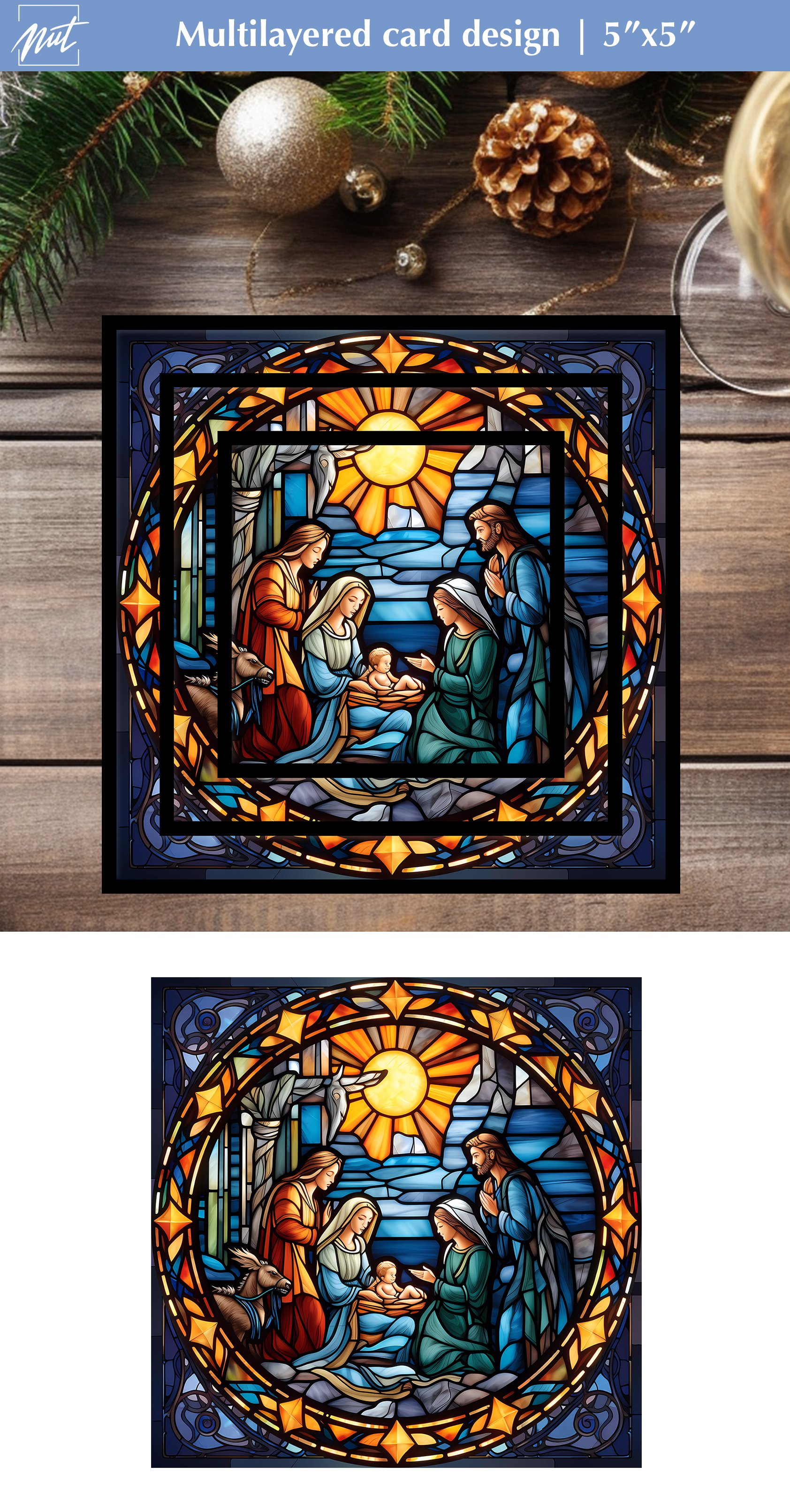 Stained glass cards, Christmas stained glass printable card