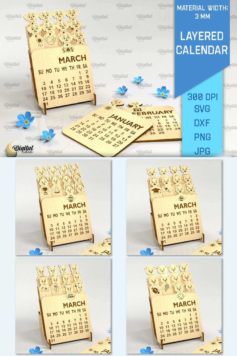 Layered Calendar SVG Bundle. 3D Calendar Laser Cut