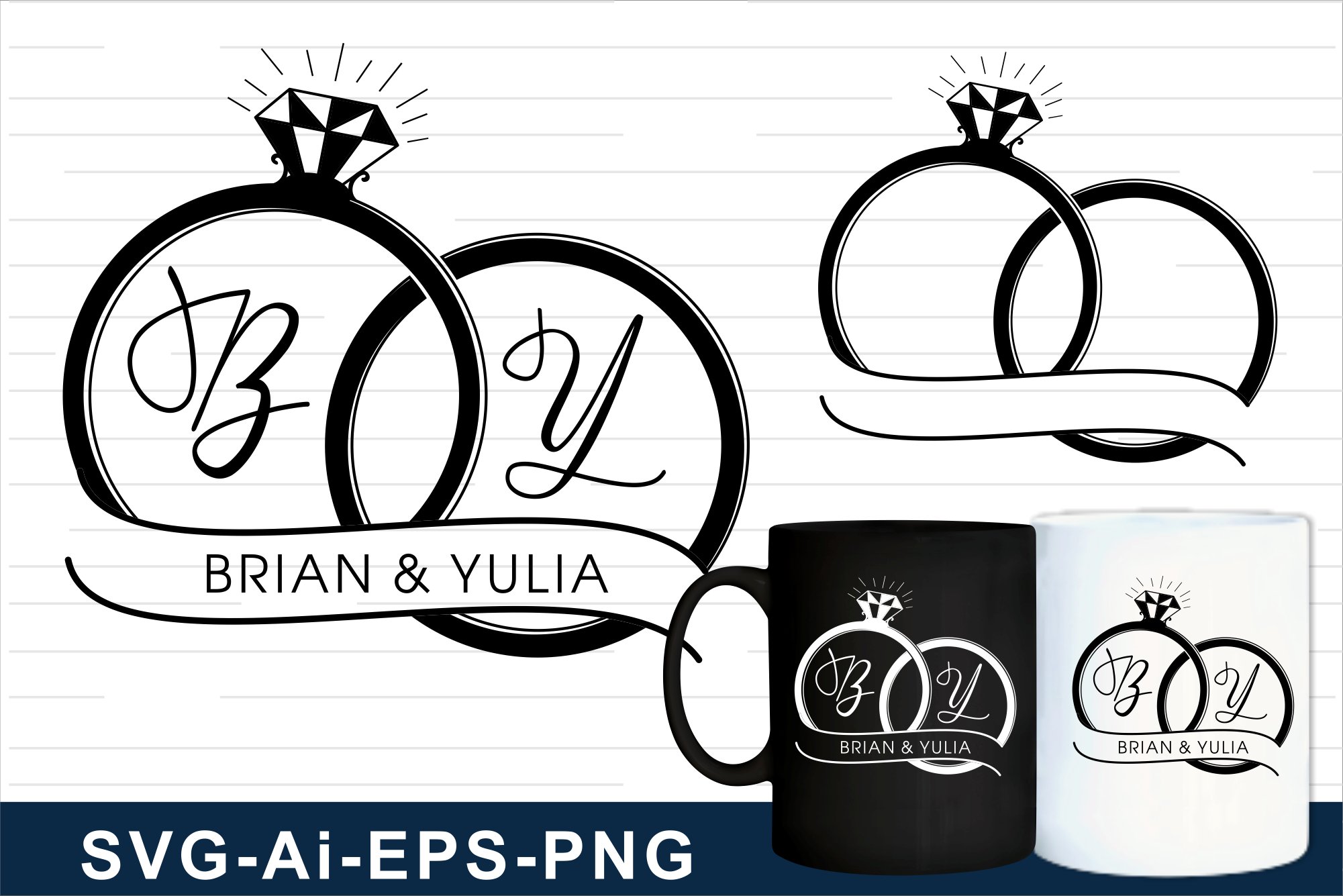 wedding ring monogram SVG, Wedding SVG