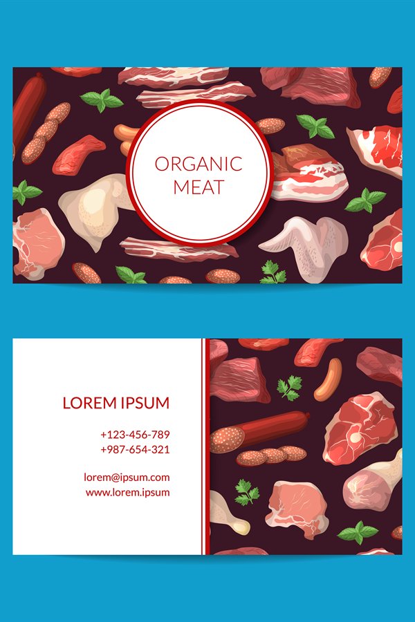 Vector cartoon meat elements business card