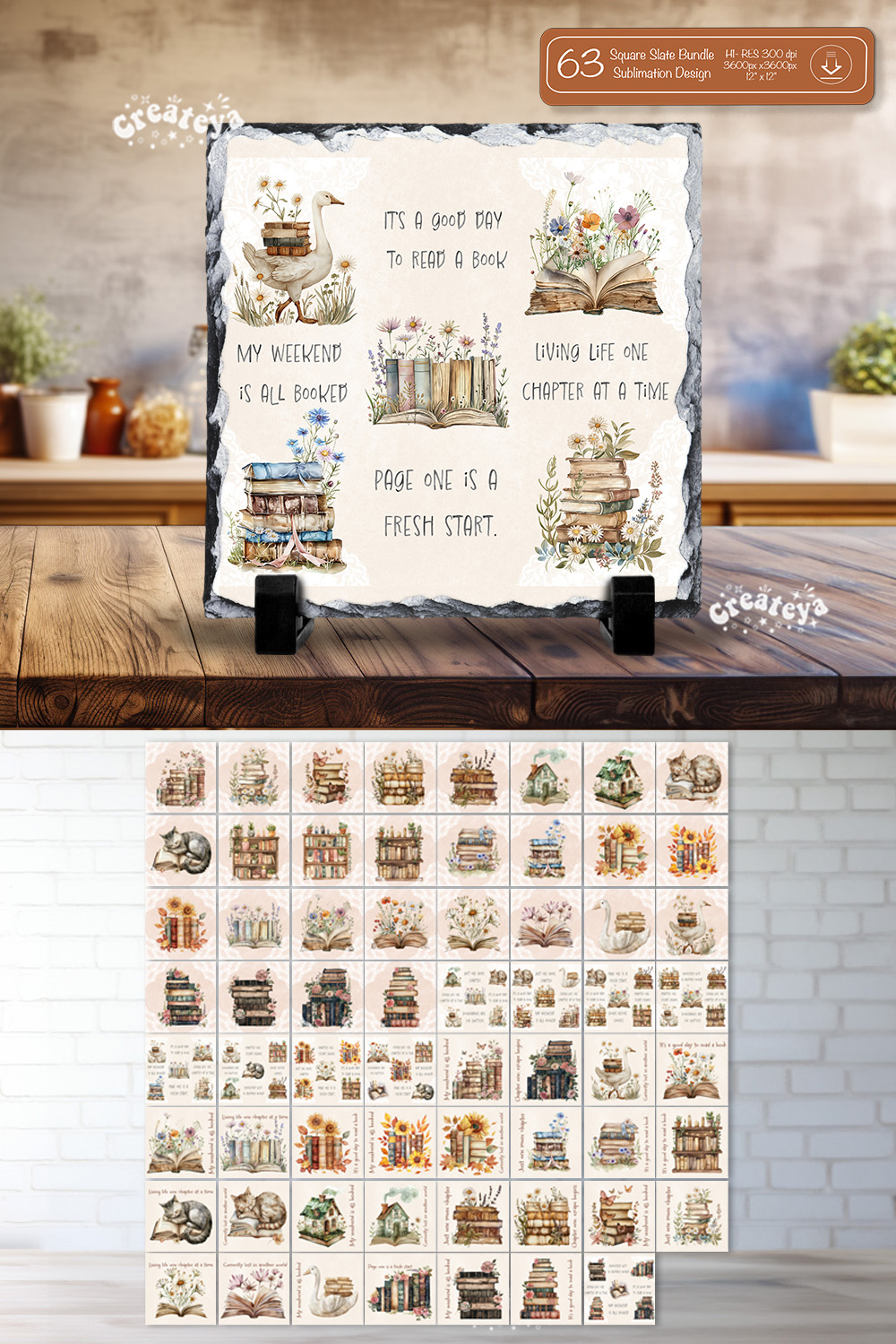 Book lover Quote square slate sublimation Bundle (6116825)