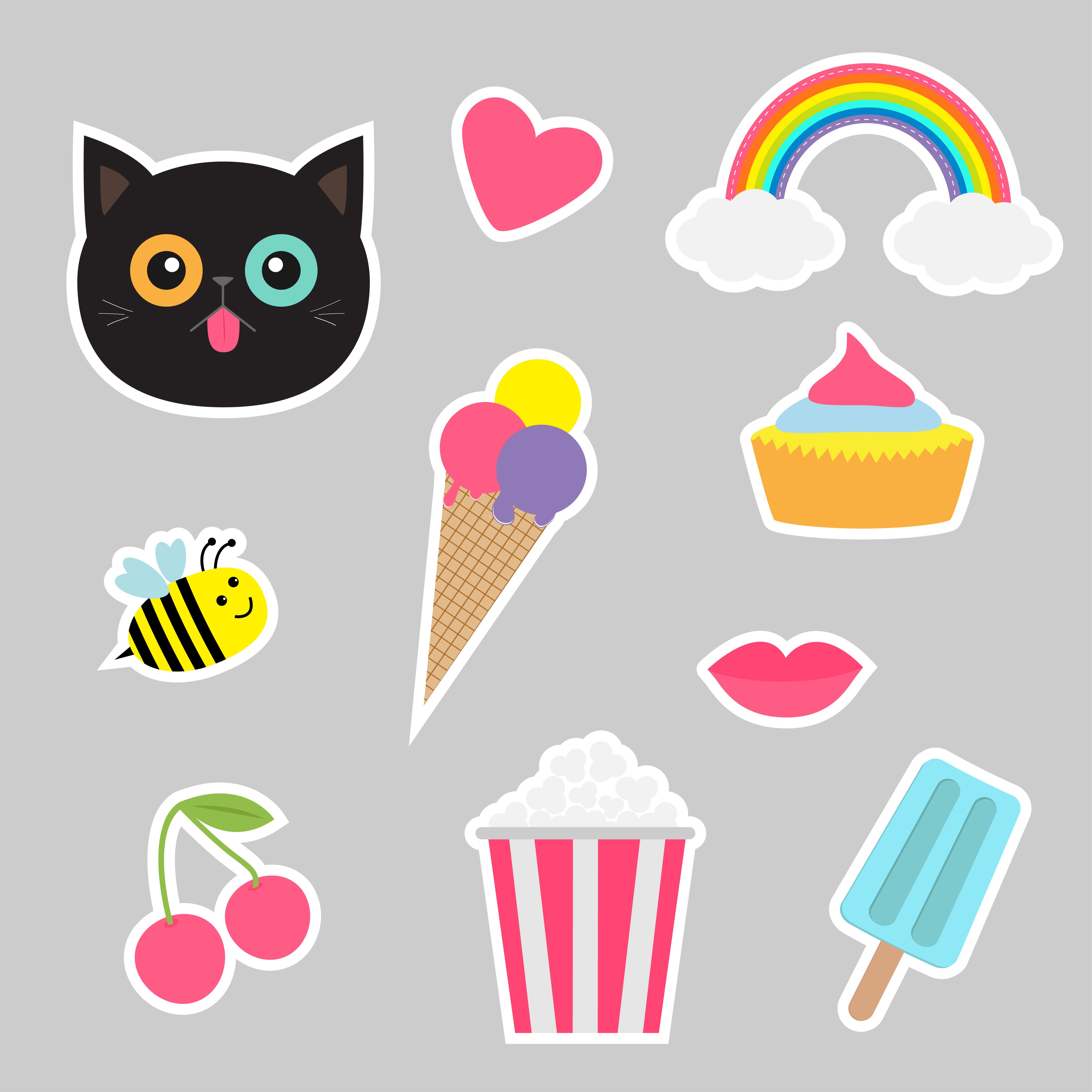 Quirky cartoon sticker patch set.