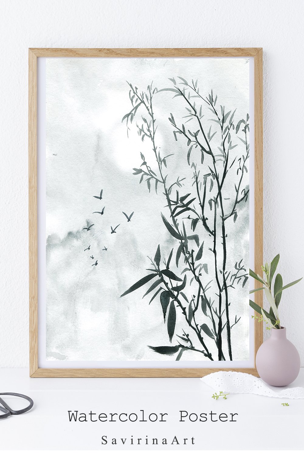 Watercolor Landscape Poster.Mountains Wall Art (1920934)