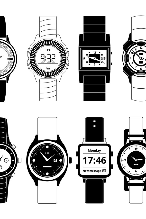 Mechanical and electronic sport hand watches in monochrome s