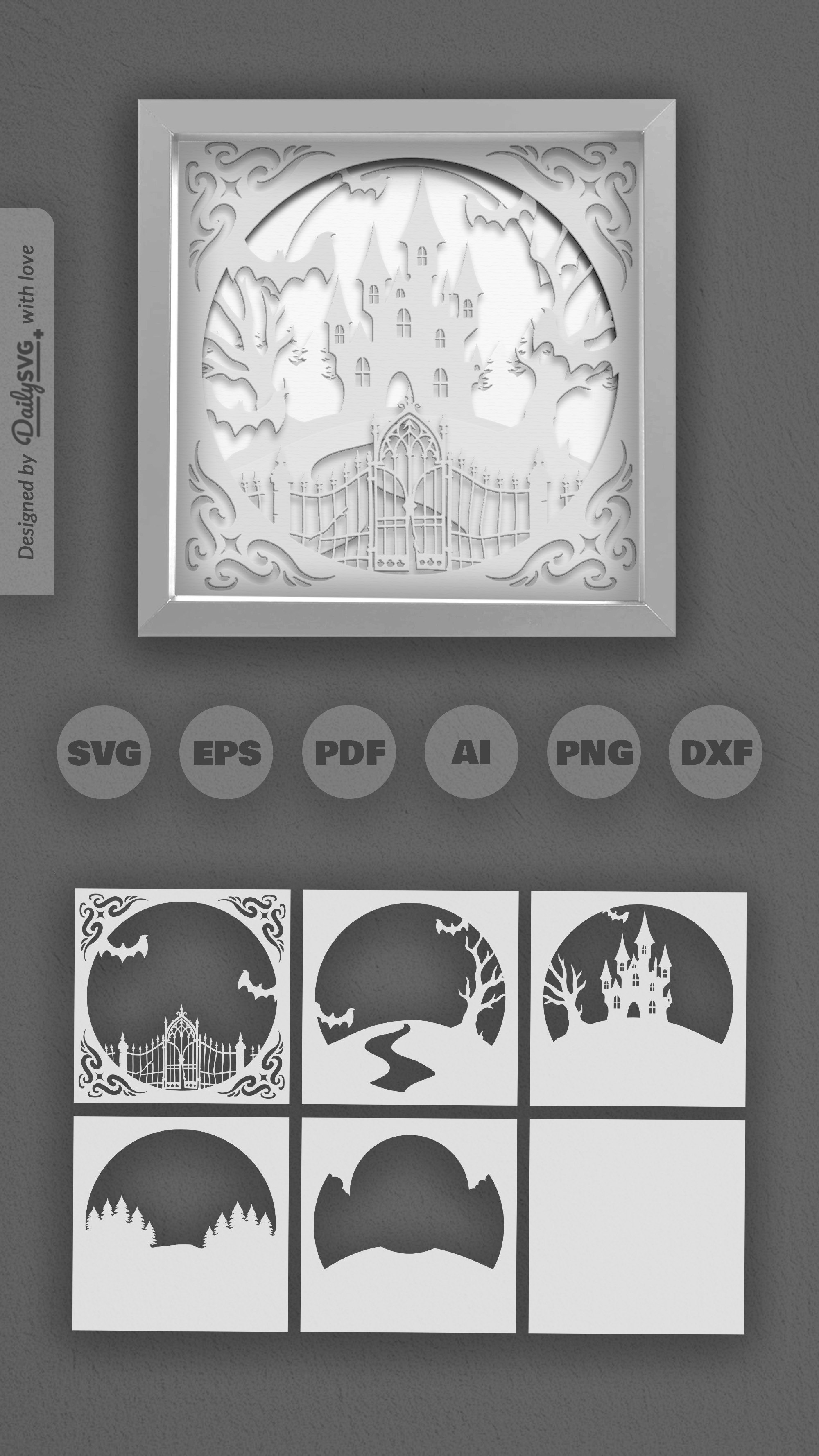 Haunted Castle Layered Papercut 3D SVG (6038502)