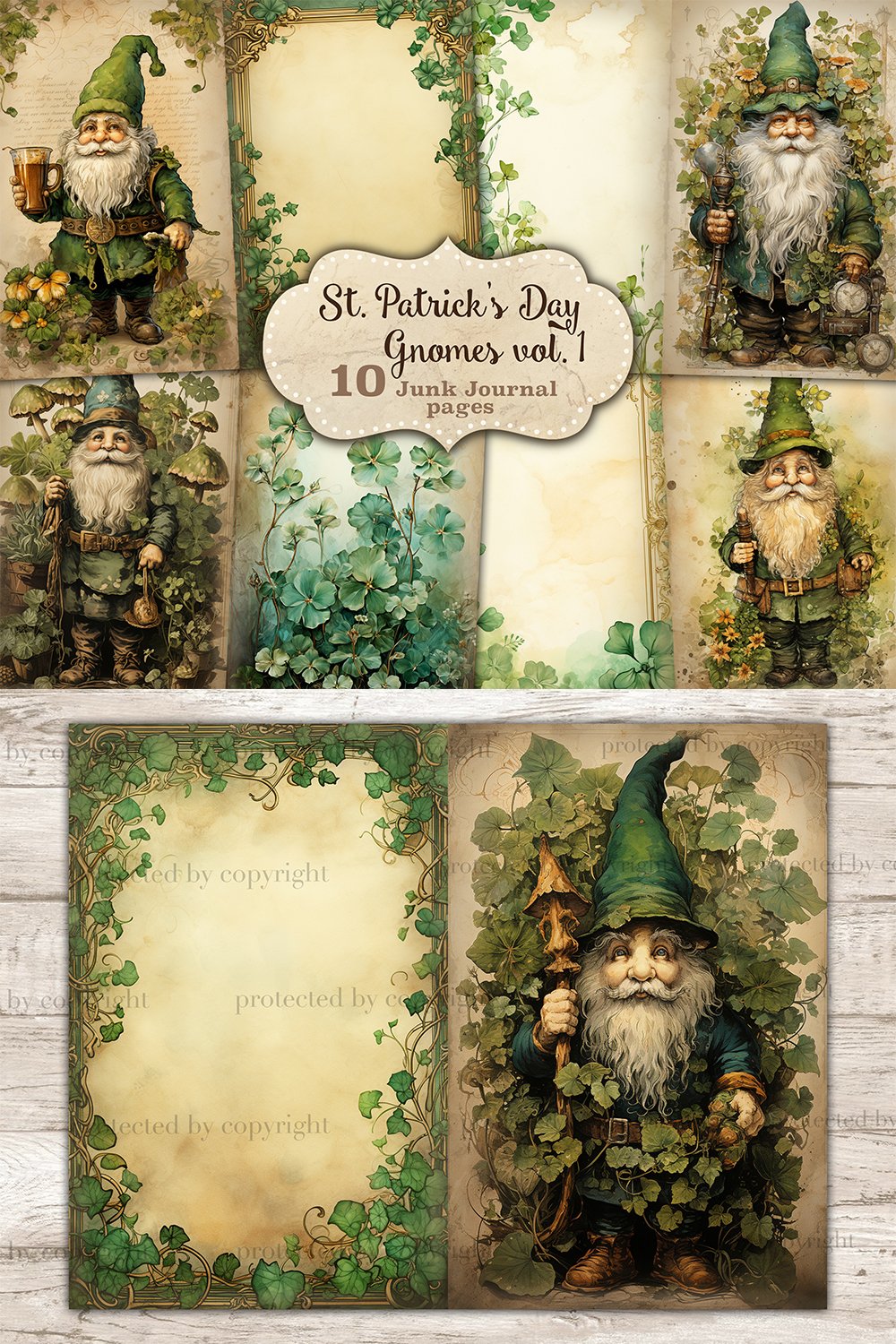 St. Patricks Day Gnomes Junk Journal Pages | Irish Printable