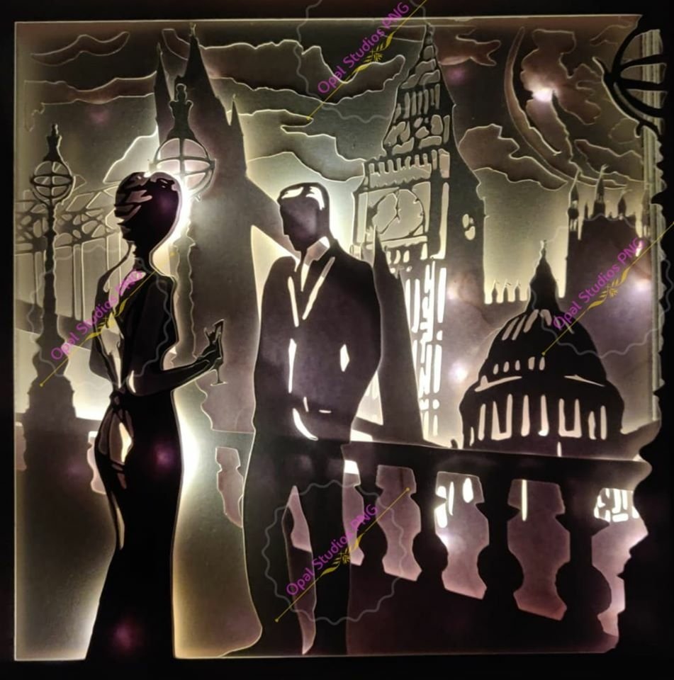 London vintage skyline city 3d layered shadow box light box