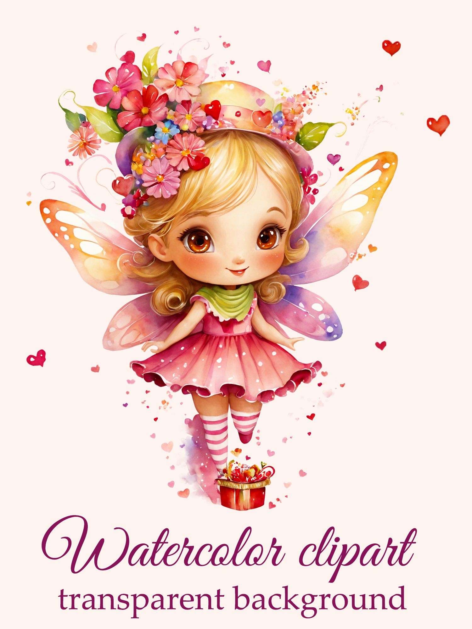 Spring Flower Fairy Watercolor Clipart for Spring Design