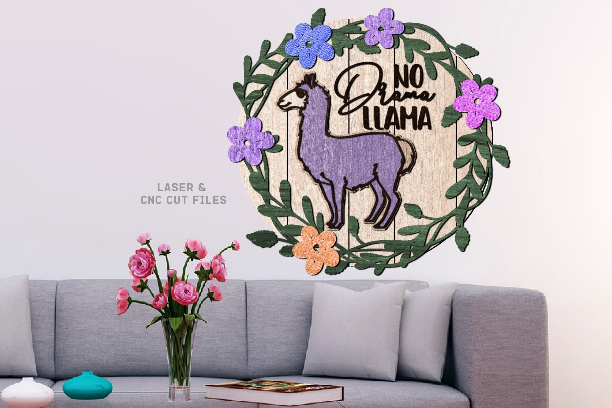 Floral Llama SVG Laser Cut Files | Llama Shiplap Sign SVG