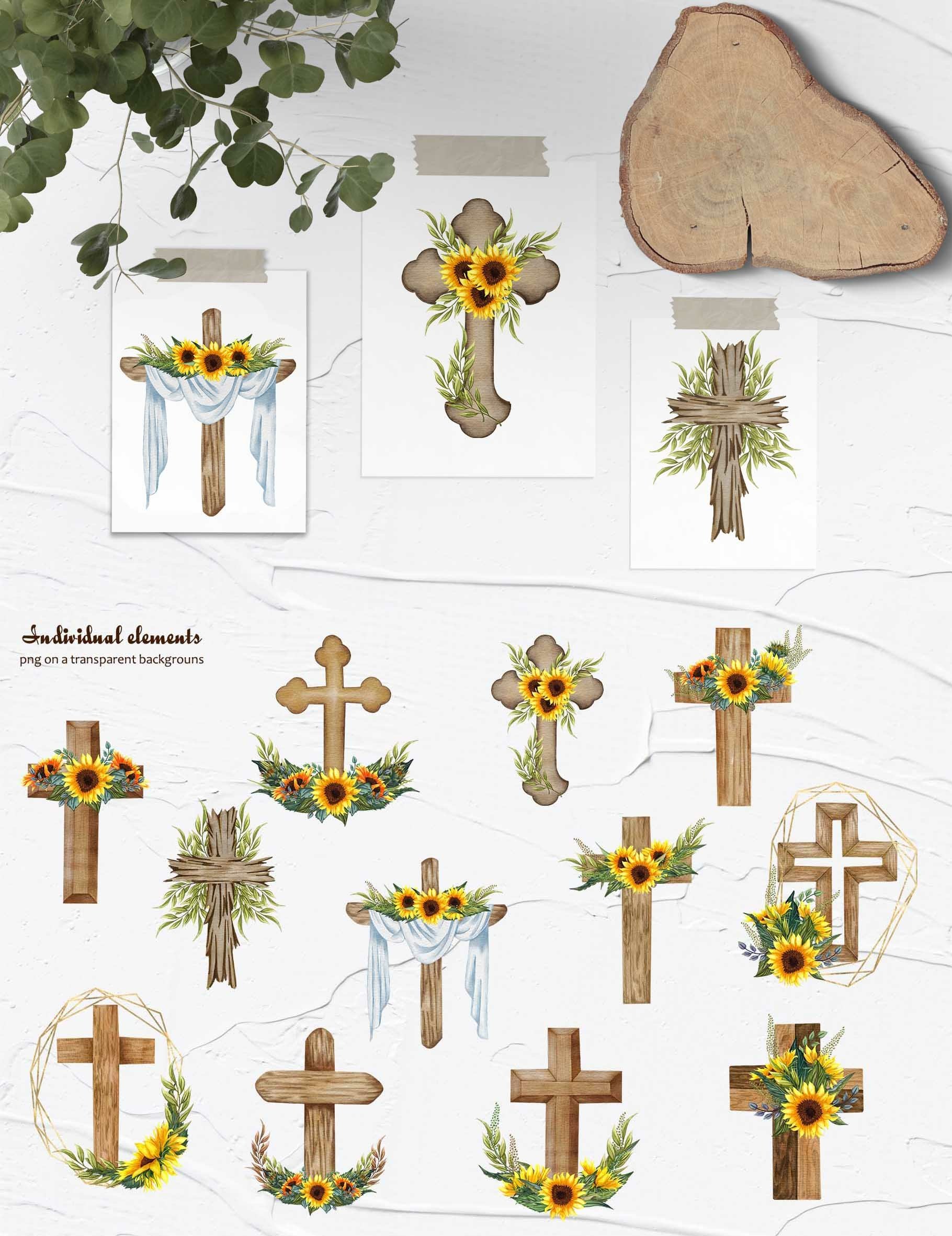 Floral Crosses Watercolor Clipart (1859021)