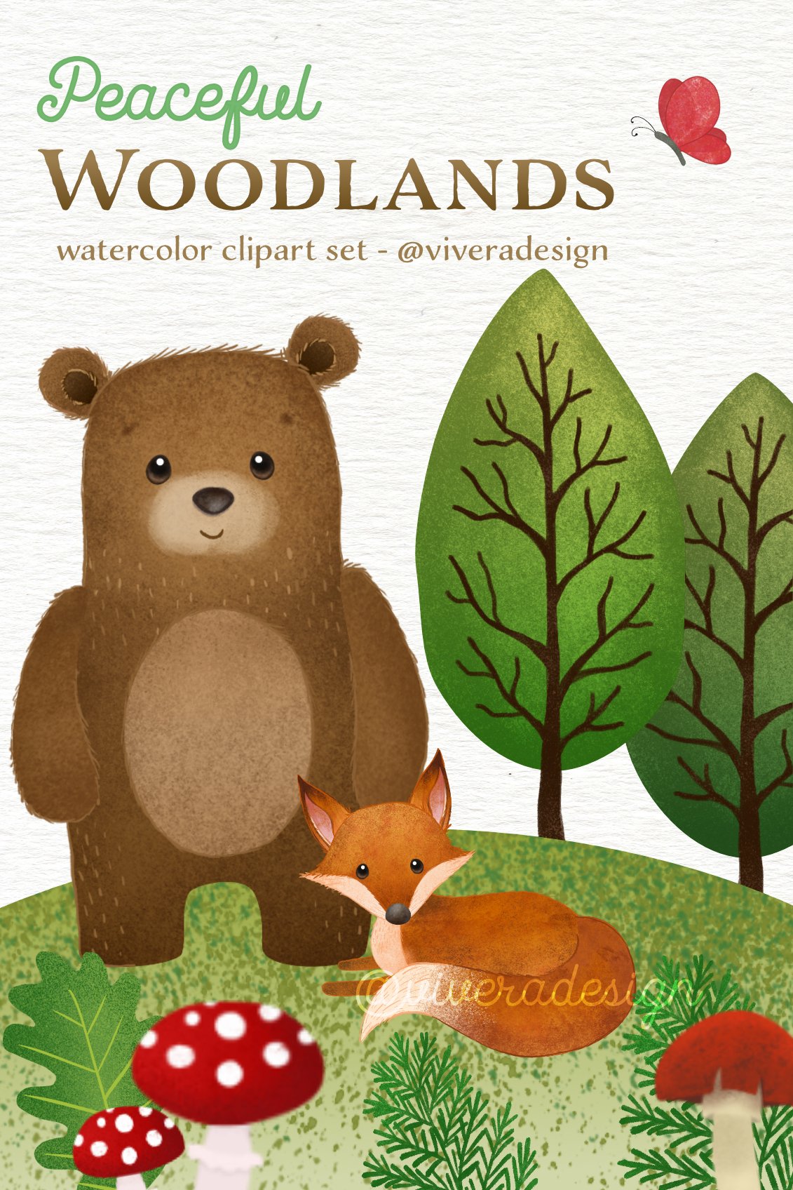 Peaceful Woodlands - Watercolor Animal Clip Arts