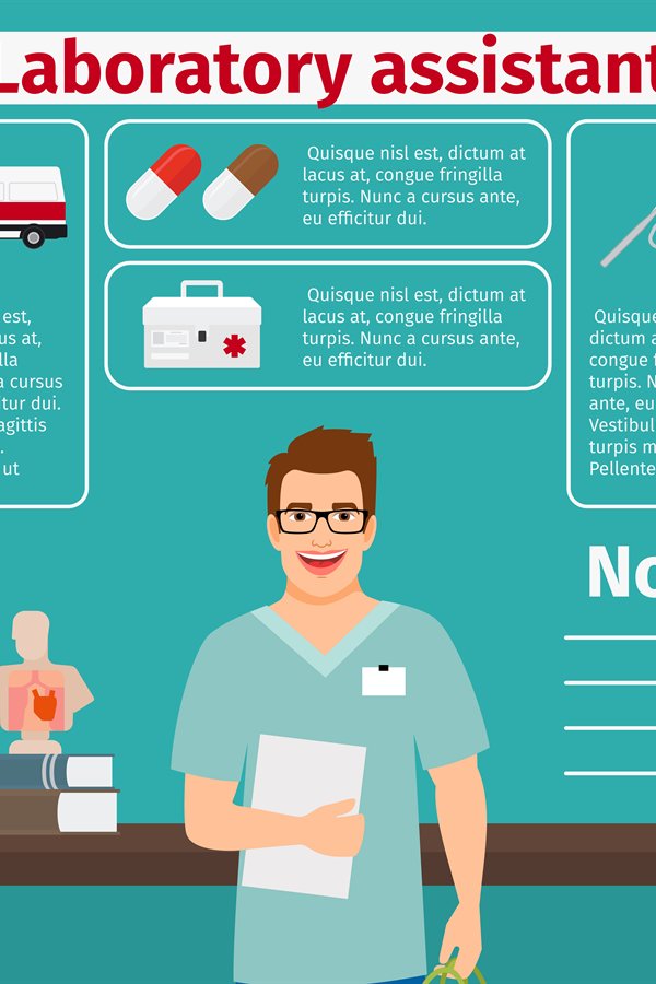 Laboratory assistant and medical equipment icons