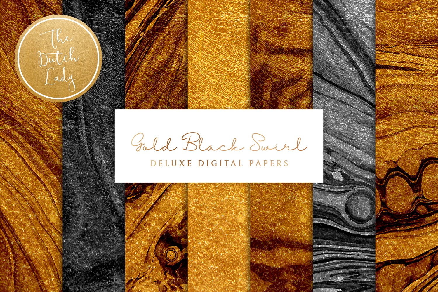 Digital Backgrounds & Papers - Gold and Black Paint Swirls