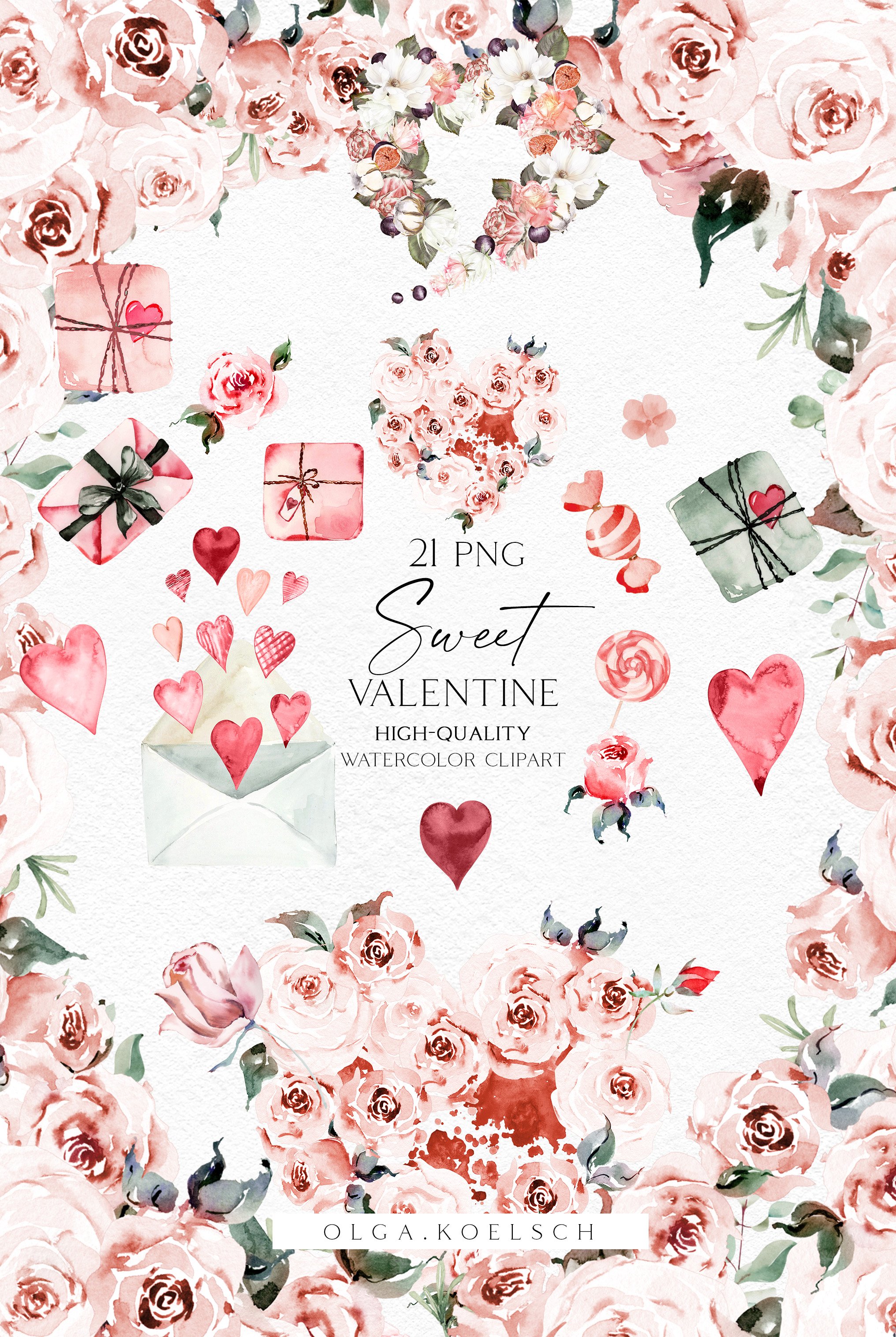 Pink heart png, Watercolor Valentine clipart Pink (1785067)