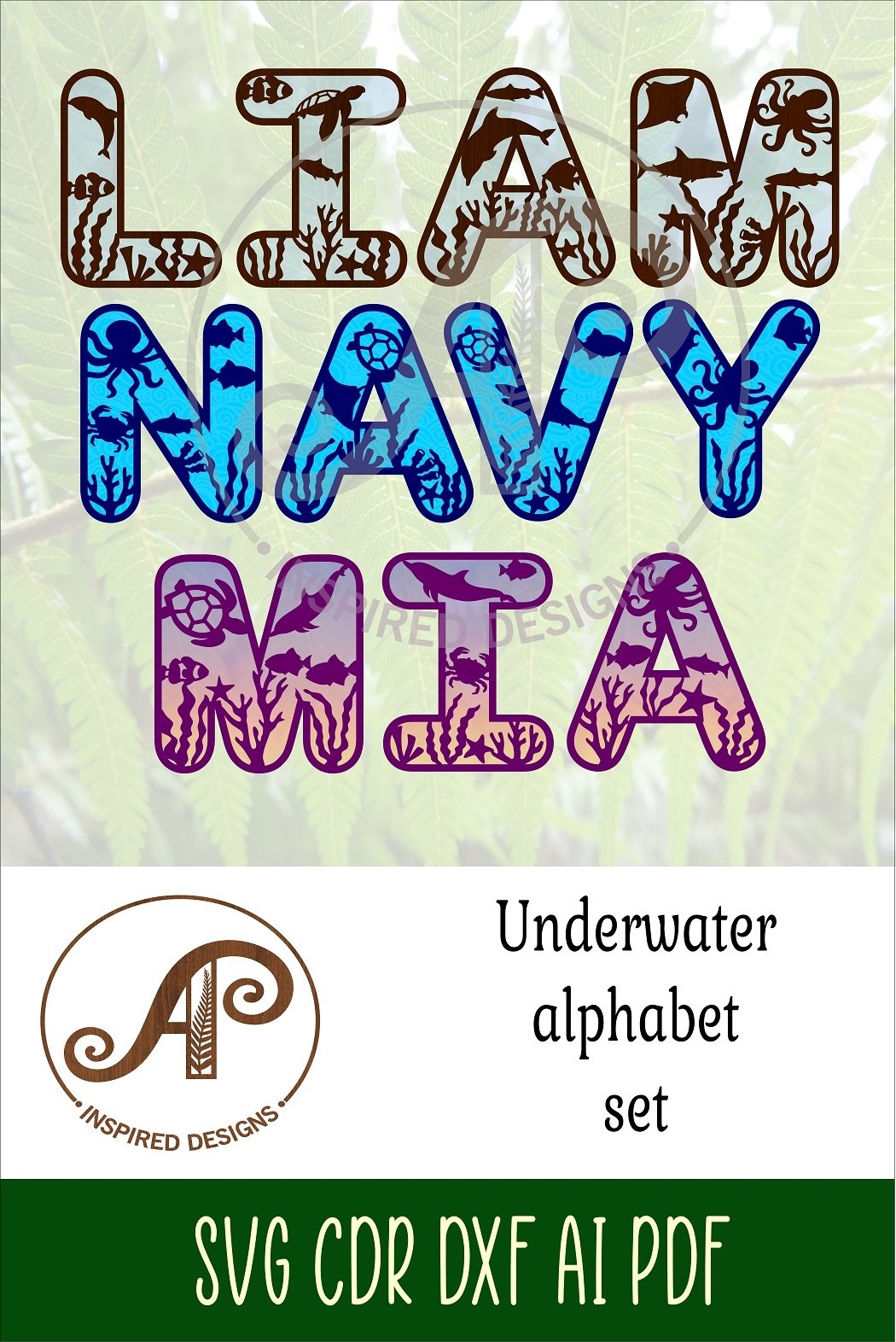 Underwater theme alphabet set. 2 layer 47 letters.