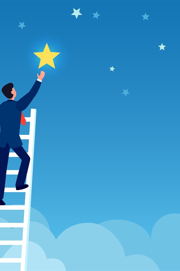 Businessman success. Man on ladder reaches stars (1029670)