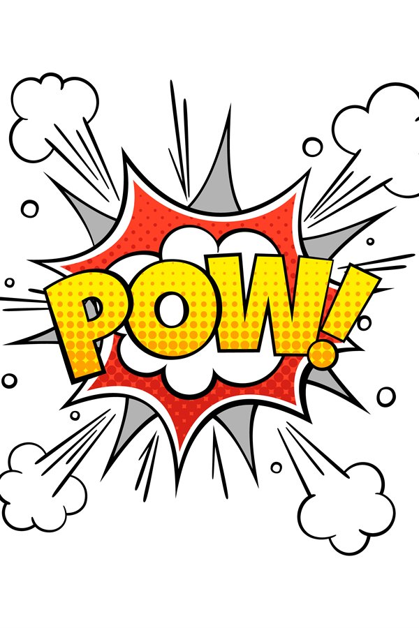 Comic Pow word. Vintage vector comics text with exploding cl