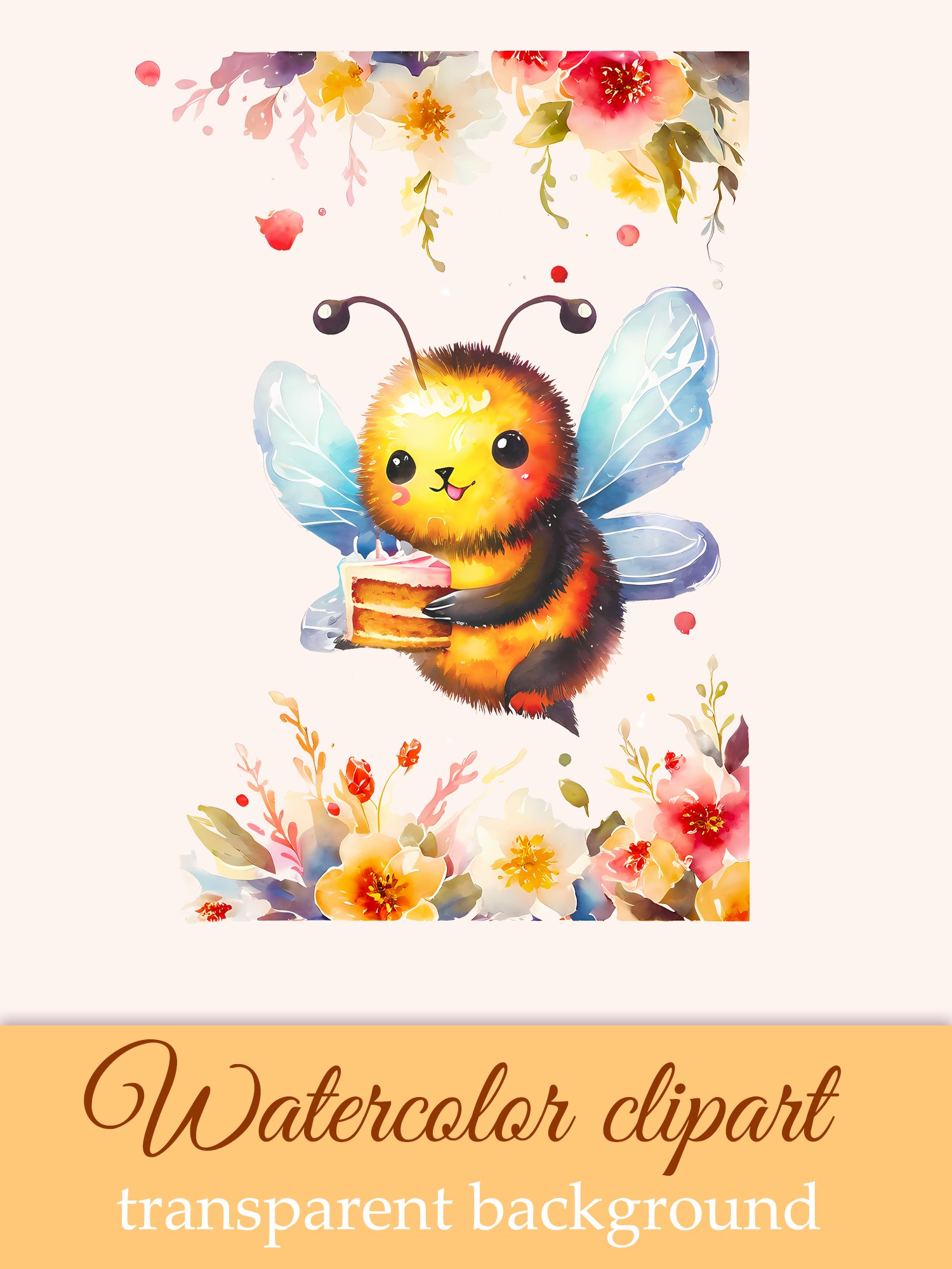 Watercolor Spring Bee Clipart, Bee watercolor painting, PNG,