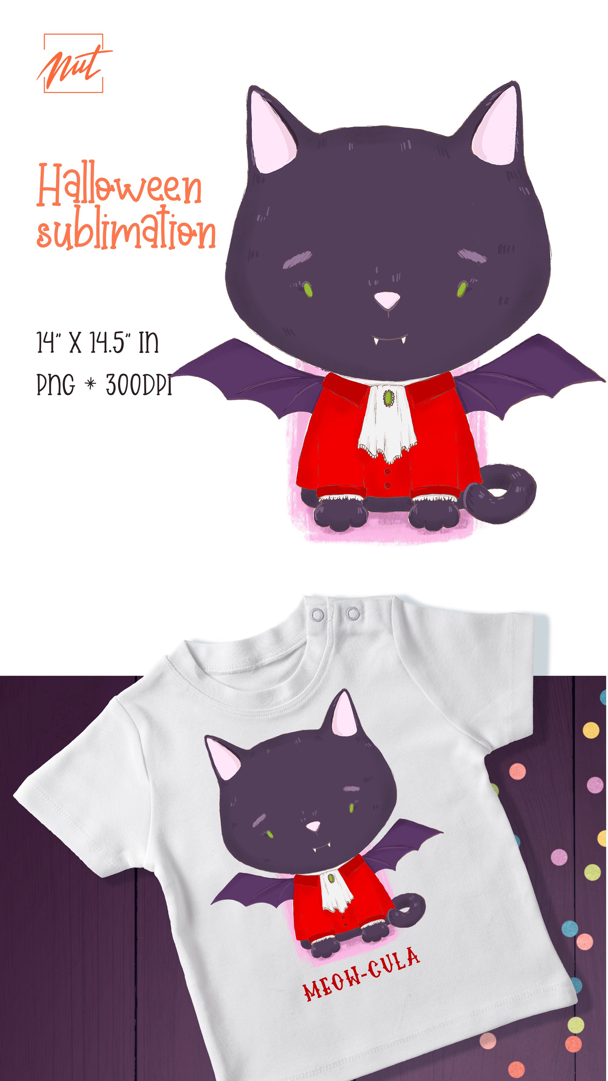 Halloween sublimation Halloween cat in Dracula costume PNG