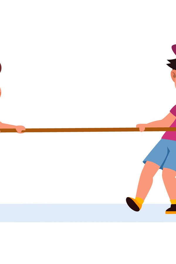 Kids pulling rope. Team game tug of war, children groups com