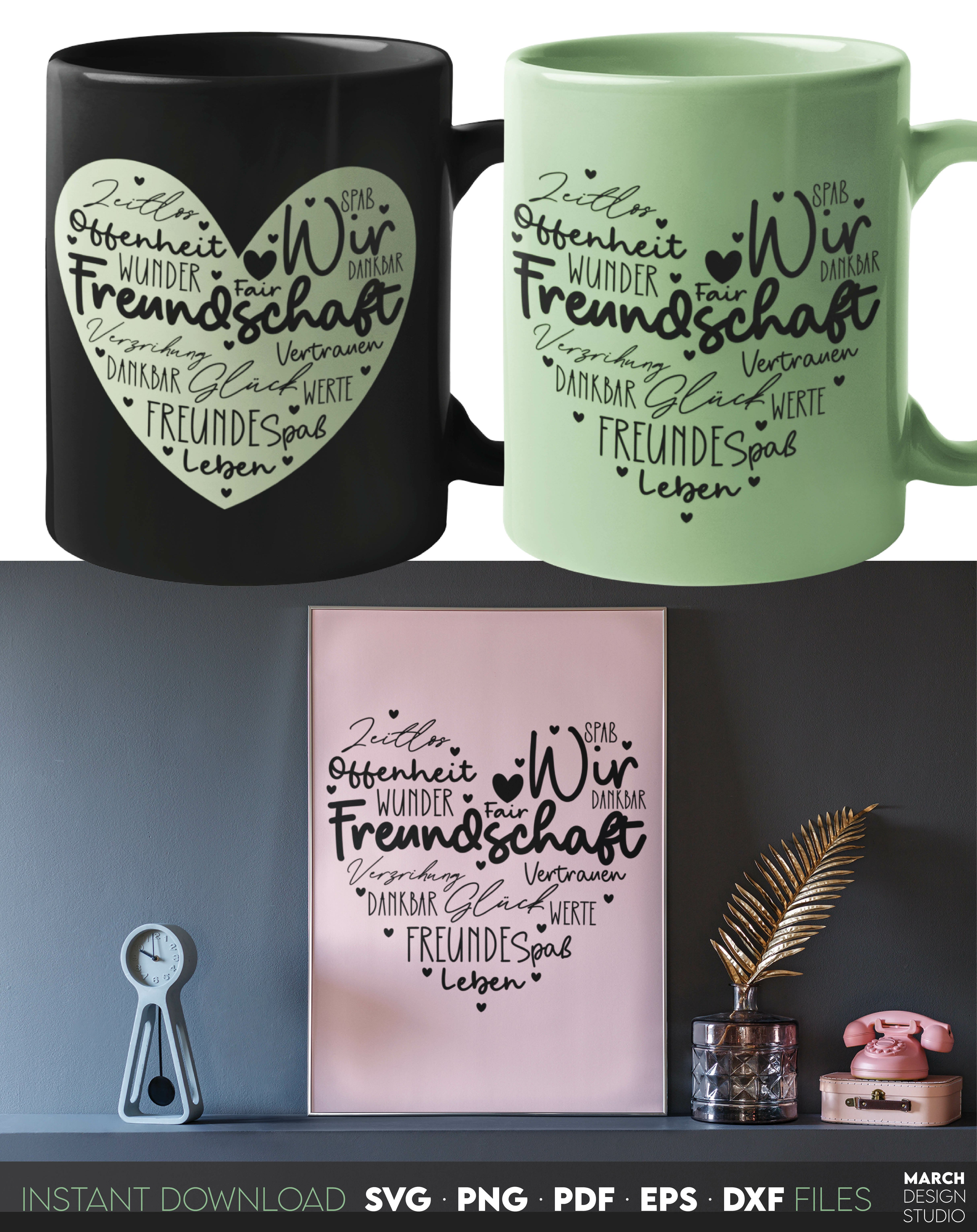 German freundschaft herz quotes plotter file SVG PNG DXF EPS