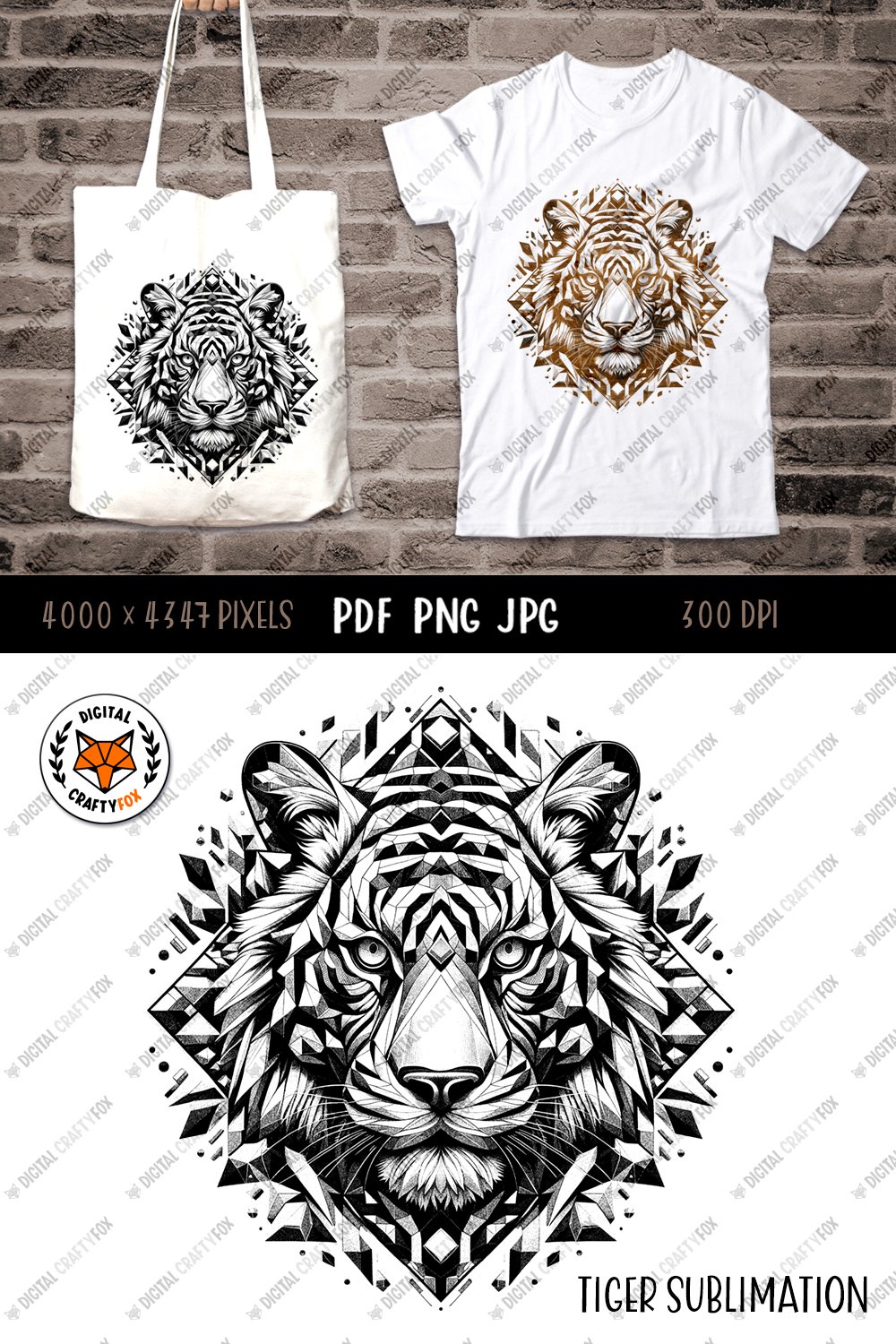 Tiger PNG, Tiger Head Sublimation T-Shirt, Animal Print