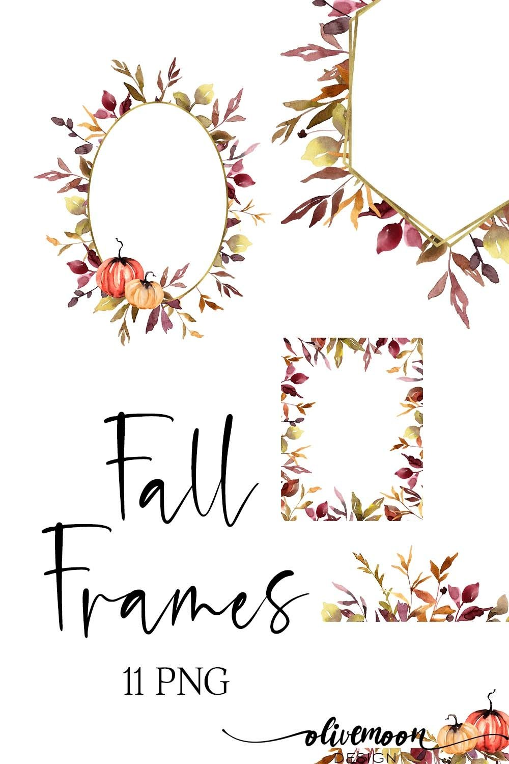 Fall Frames Watercolor Autumn Leaves Clipart Gold Burgundy