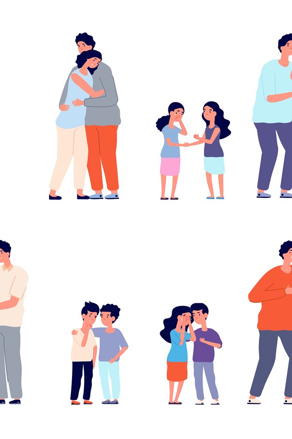 Family consoled. Cartoon supportive friend, grief or depress