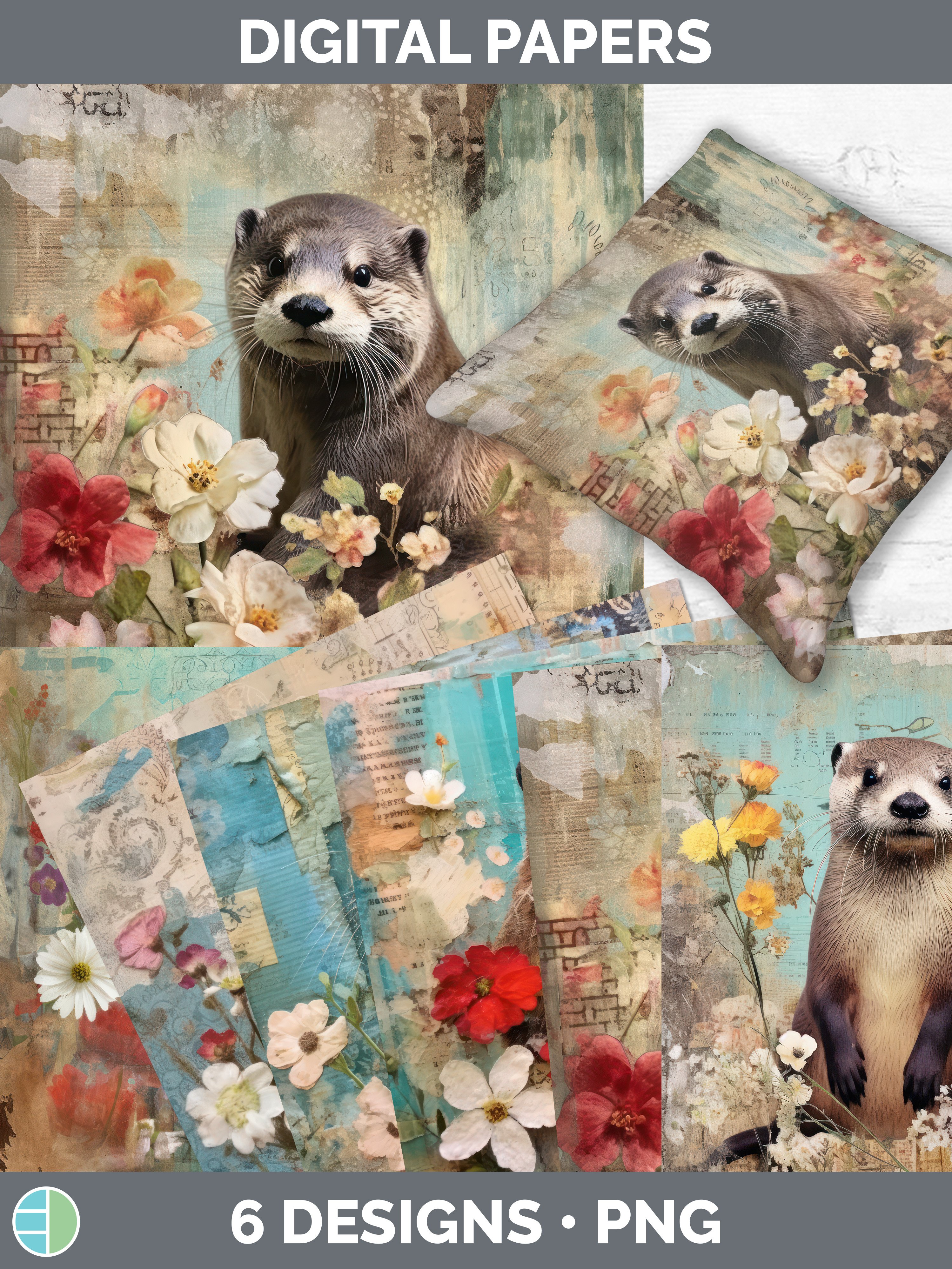 Vintage Otter Paper Backgrounds | Digital Scrapbook Papers D