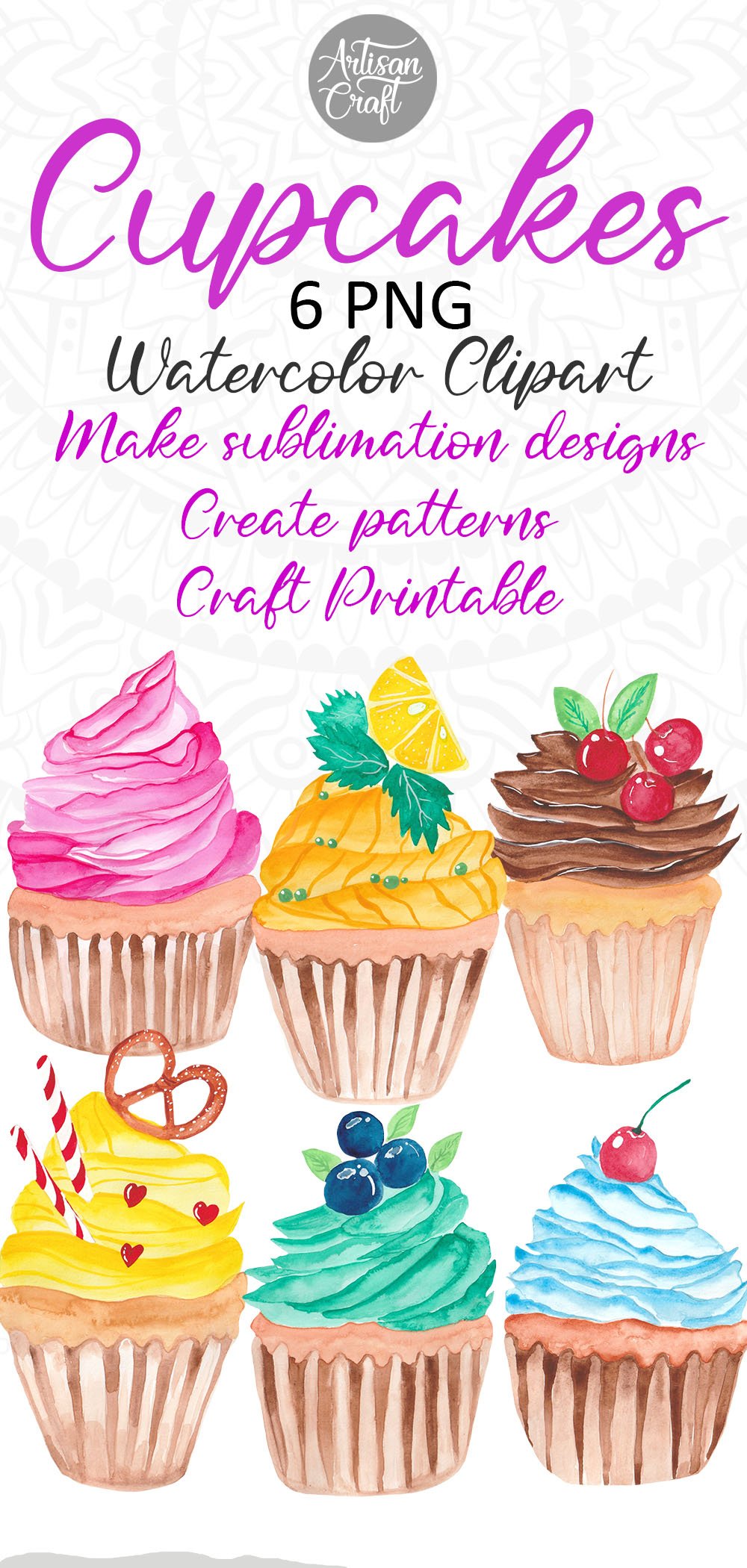 Watercolor cupcakes clipart