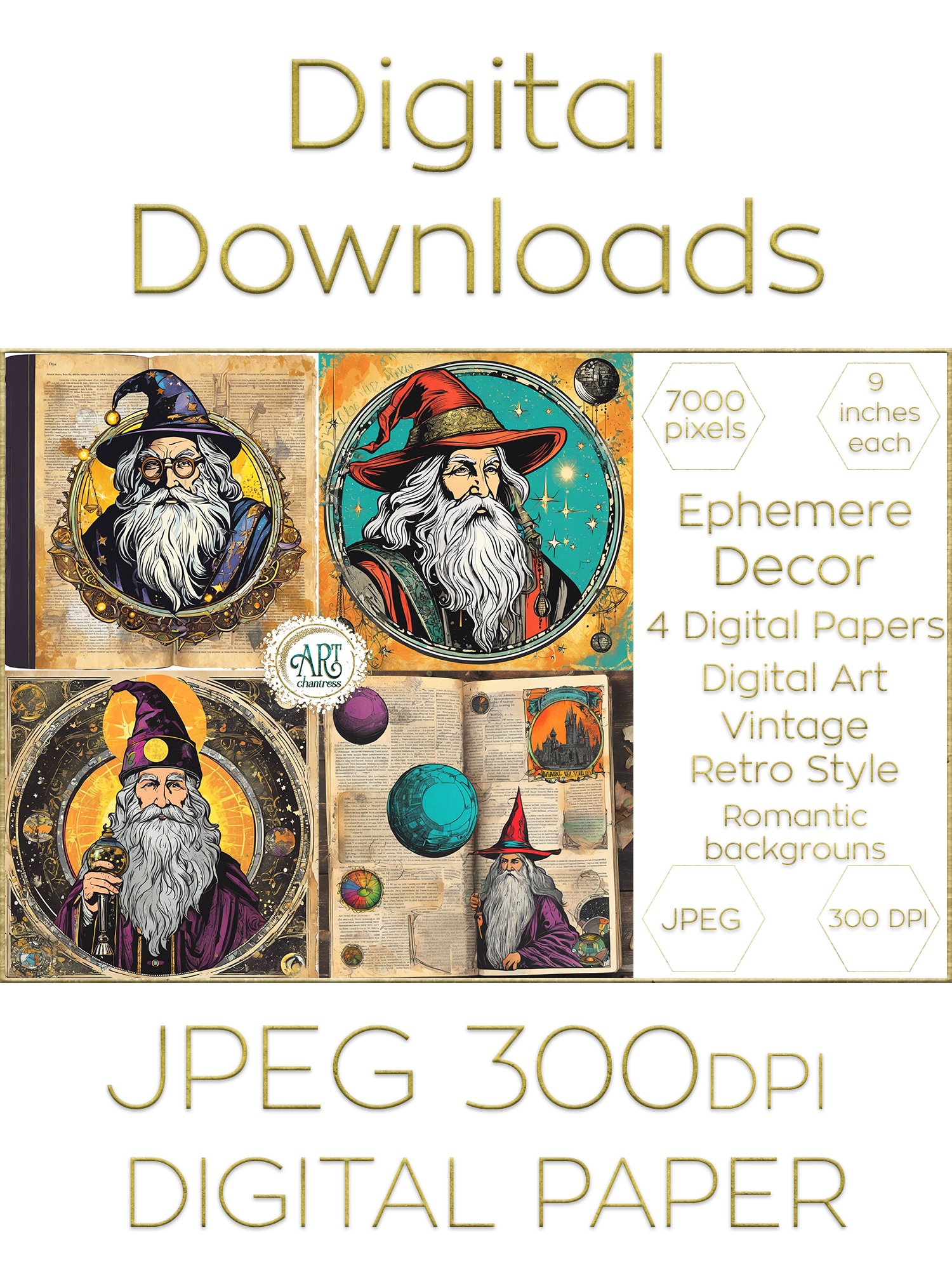 Vintage Retro Cartoon Digital Papers Bohemian (3611018)