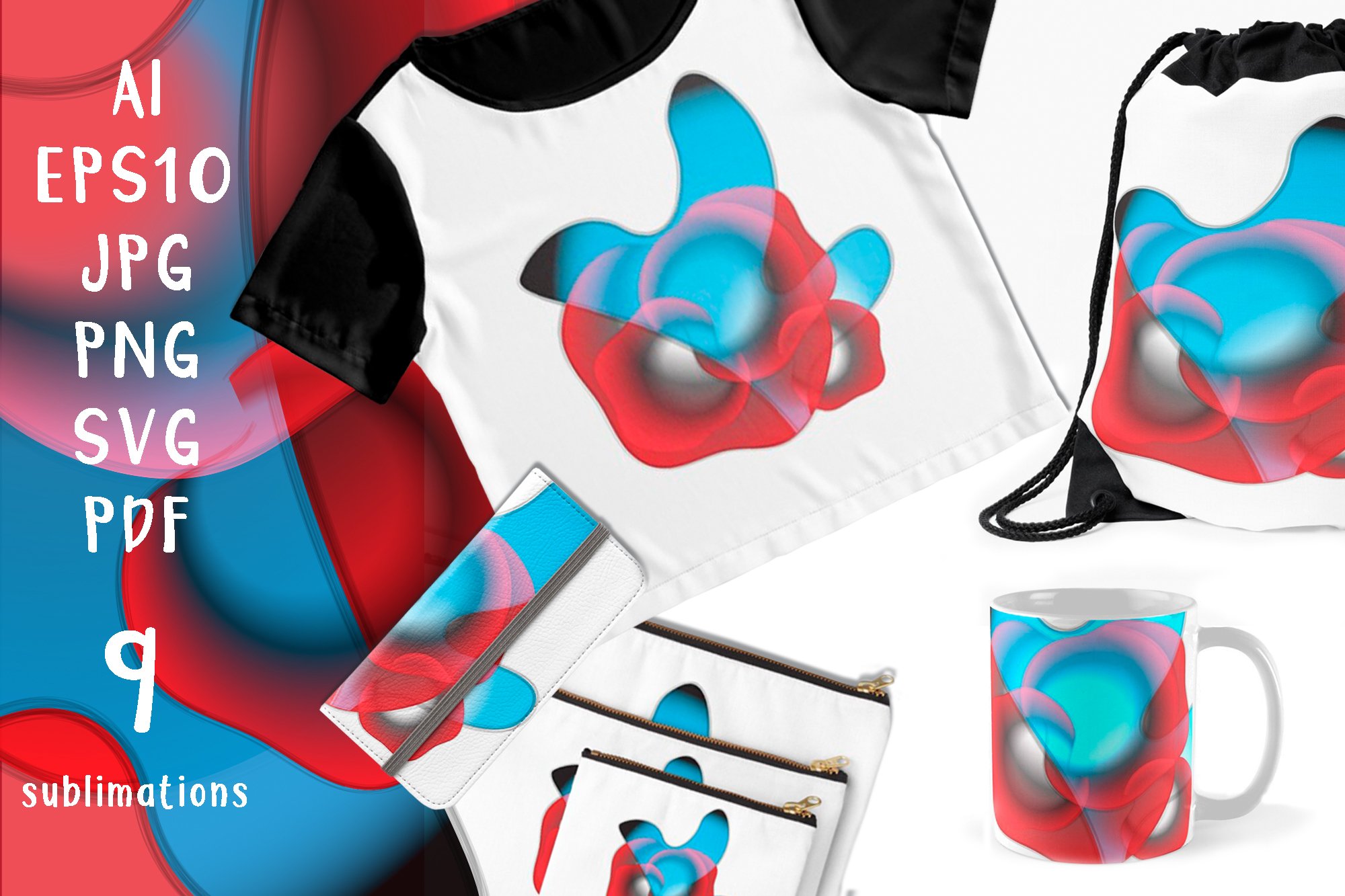 Sublimation design.Clipart.Red-blue gradient.