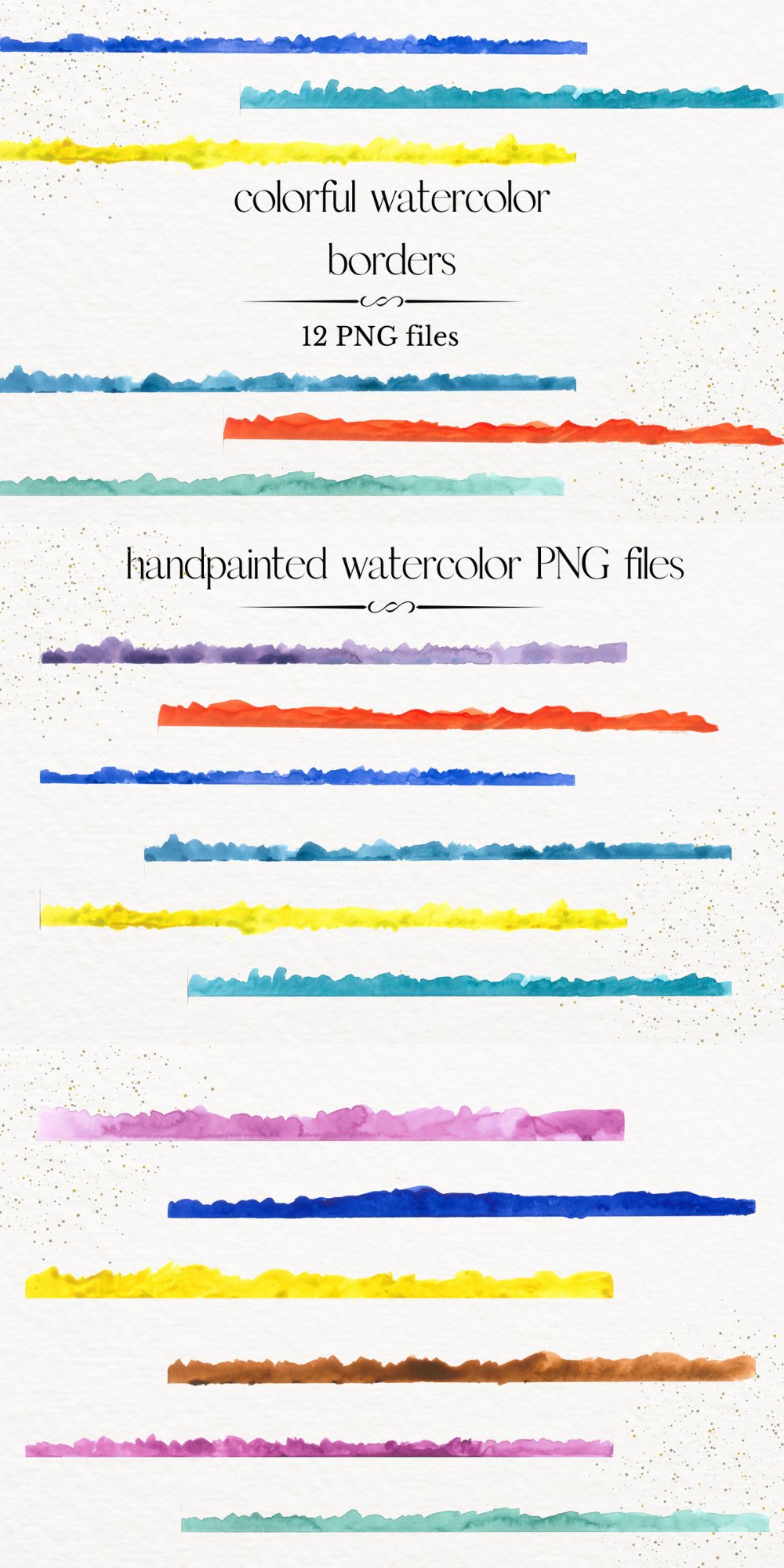 Watercolor Borders Clipart, Colorful Rainbow Borders