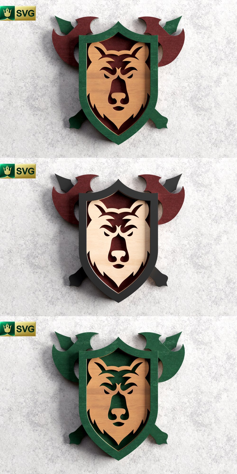 Bear Shield 3D Layered SVG | Fantasy Cut File