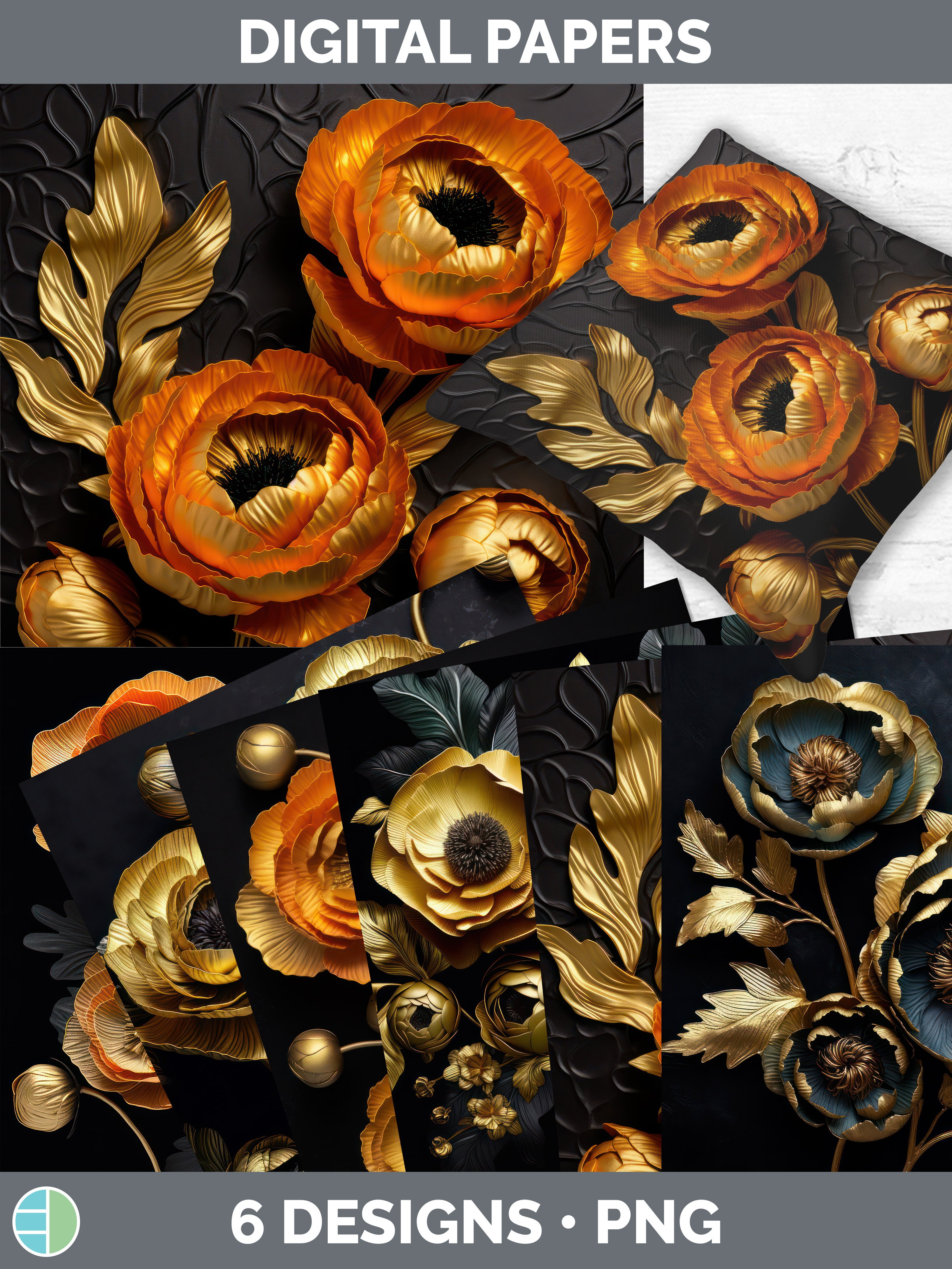 3D Elegant Ranunculus Flowers Paper Backgrounds | Digital Sc