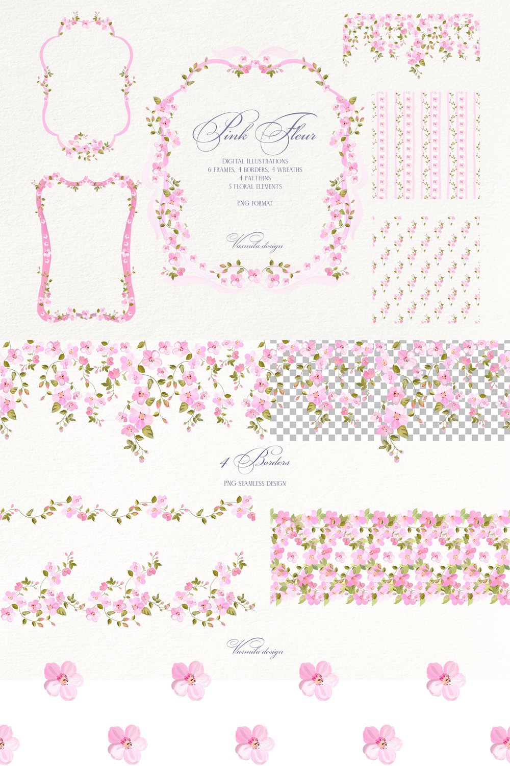 Pink Flower Borders Wreaths and Frames