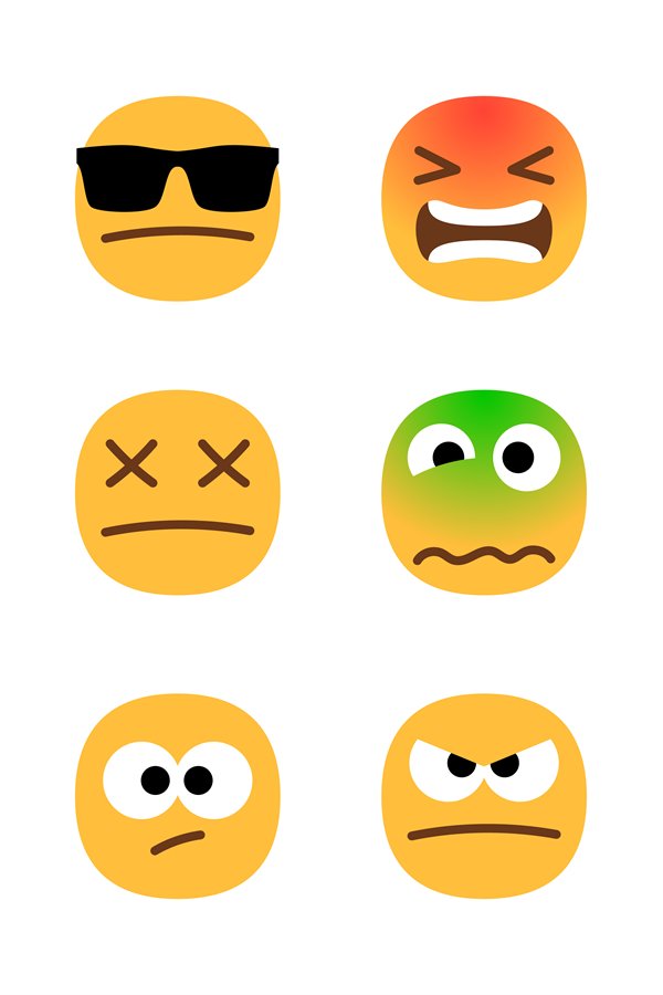 Anger emoticons. Angry emoji set, shocked and resentful, sus