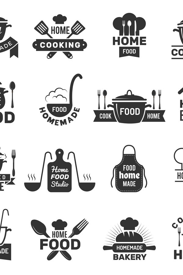 Homemade food badges. Kitchen cooking symbols vector illustr
