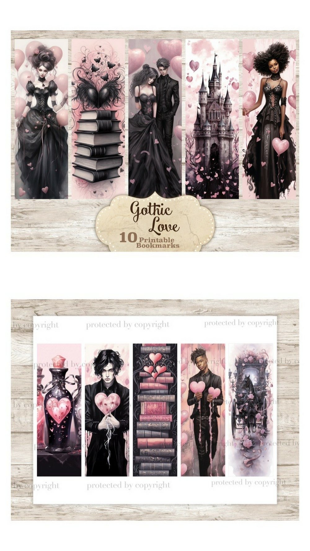 Gothic Love Bookmarks | Romantic Printable