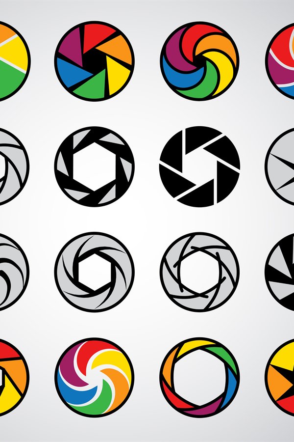 Camera lens. Digital shutter aperture lenses vector film sym