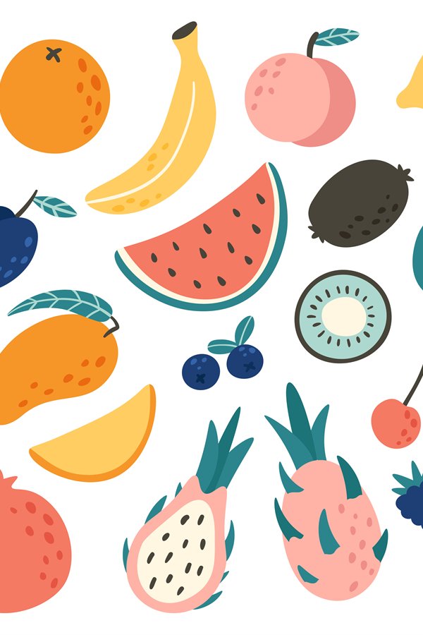 Doodle fruits. Natural tropical fruit, doodles citrus orange
