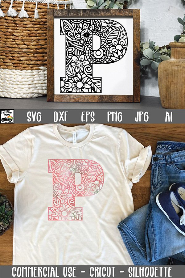 Letter P SVG Cut File|Mandala Monogram Letter P SVG File